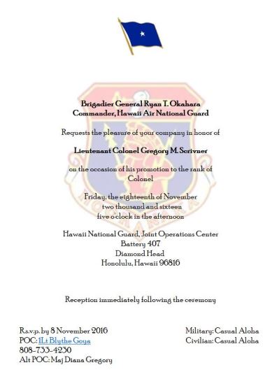 Col Scrivner promotion invitation | Retiree News