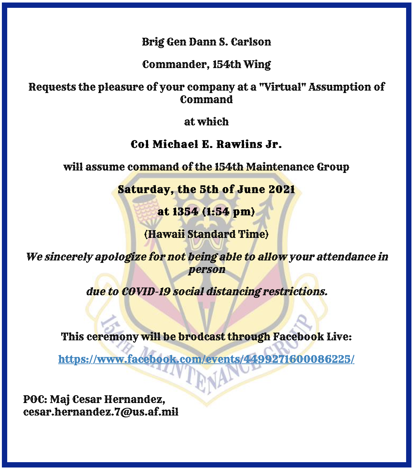 154th Maintenance Group Assumption of Command | Retiree News